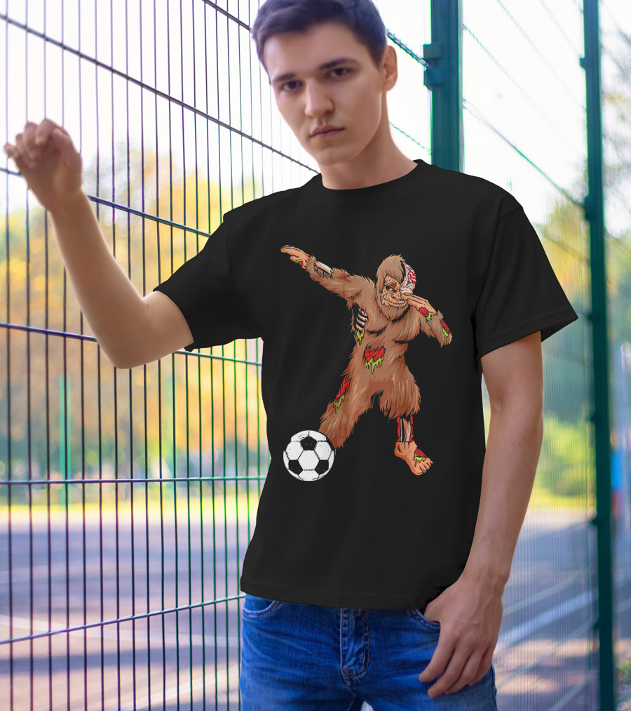 Dabbing Zombie Bigfoot Halloween Soccer Player T-Shirt