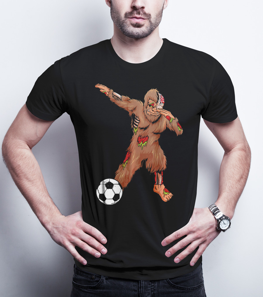 Dabbing Zombie Bigfoot Halloween Soccer Player T-Shirt