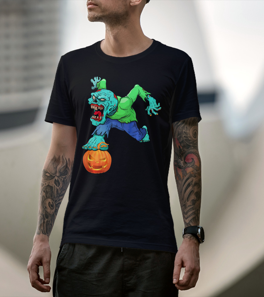 Zombie Leaping Over Grinning Pumpkin T-Shirt