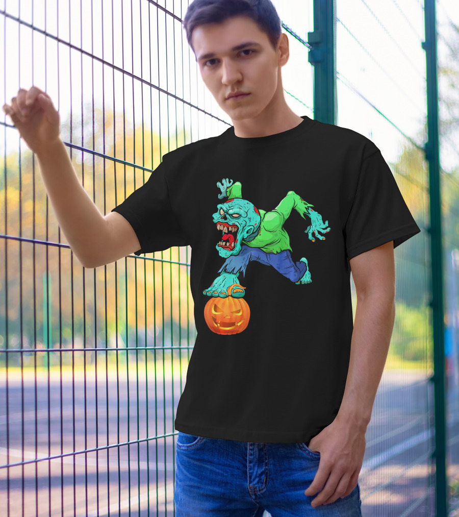 Zombie Leaping Over Grinning Pumpkin T-Shirt