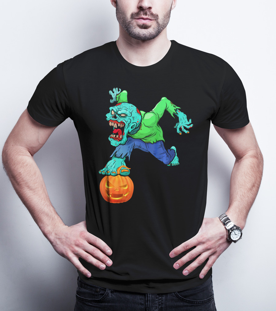 Zombie Leaping Over Grinning Pumpkin T-Shirt