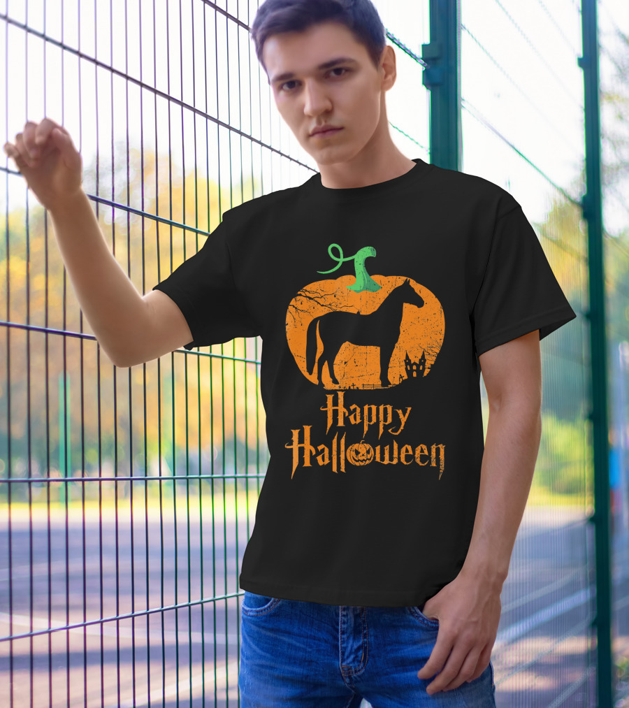 Happy Halloween Horse In Pumpkin T-Shirt