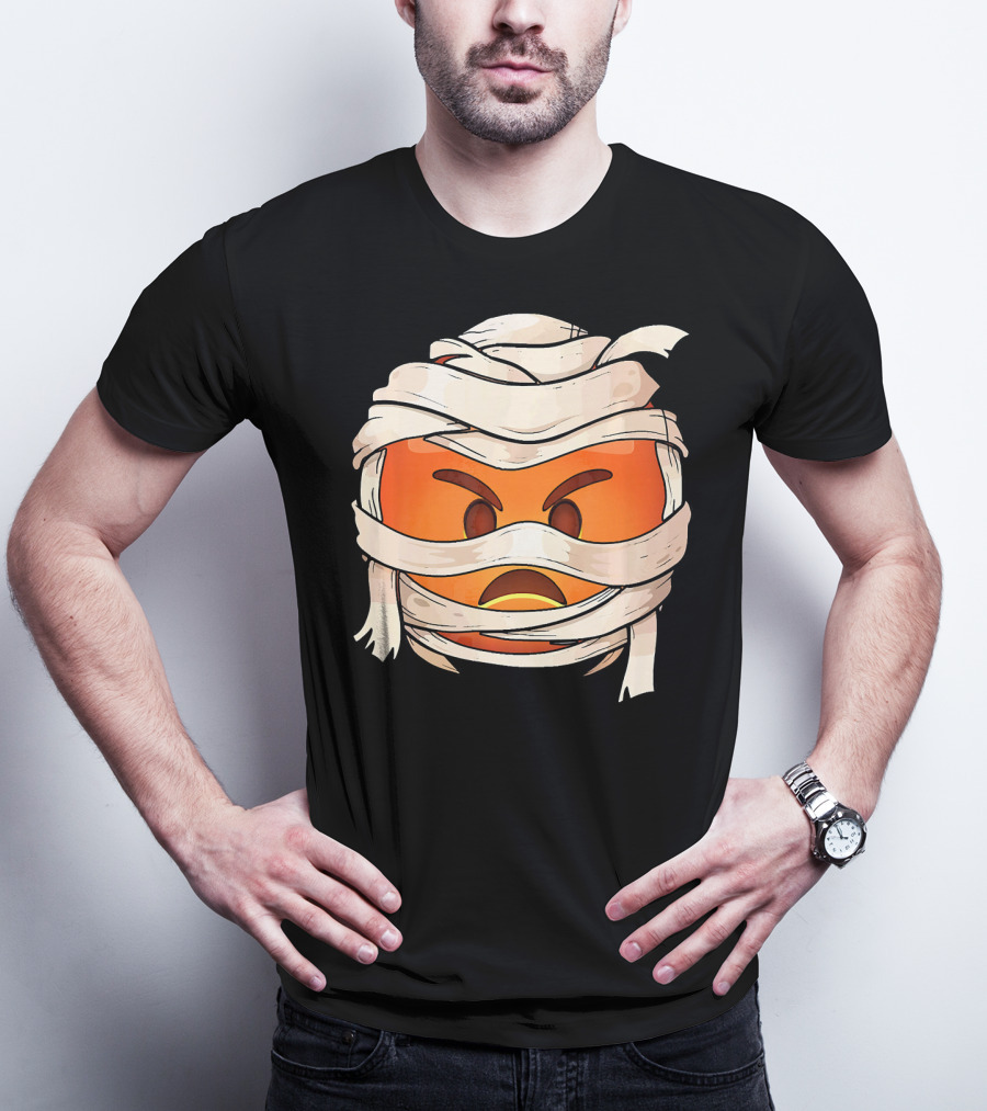 Pouting Face Mummy Emoji Halloween Wrapped In Bandages T-Shirt