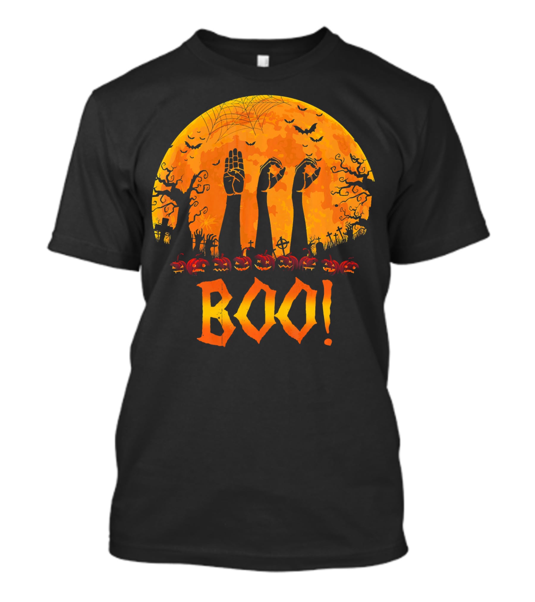 BOO ASL Sign Language With Zombie Hands And Spooky Halloween Moon T-Shirt