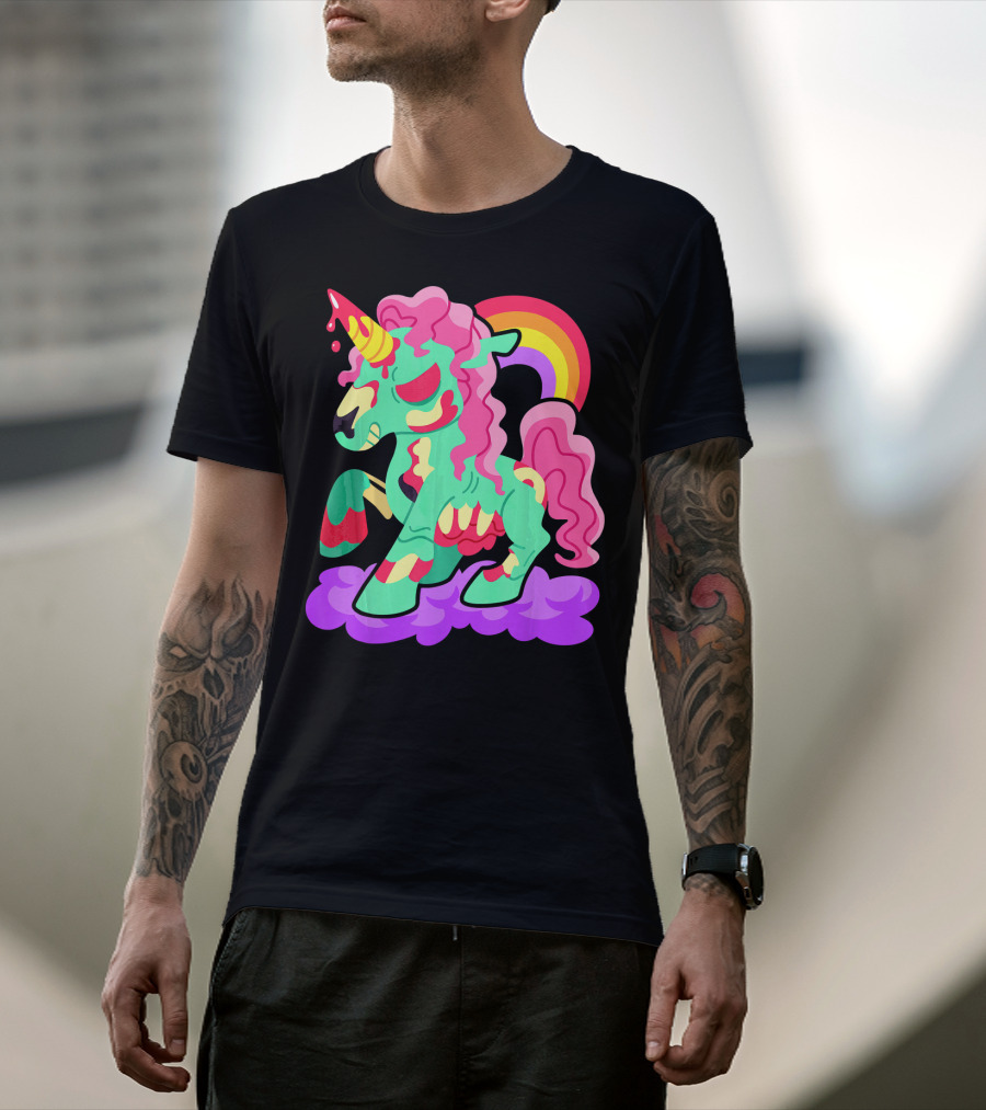 Zombie Unicorn With Rainbow Mane And Tail T-Shirt