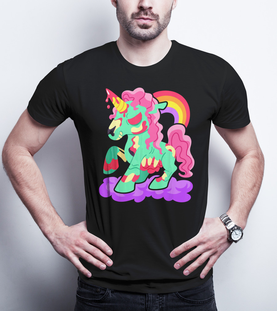 Zombie Unicorn With Rainbow Mane And Tail T-Shirt