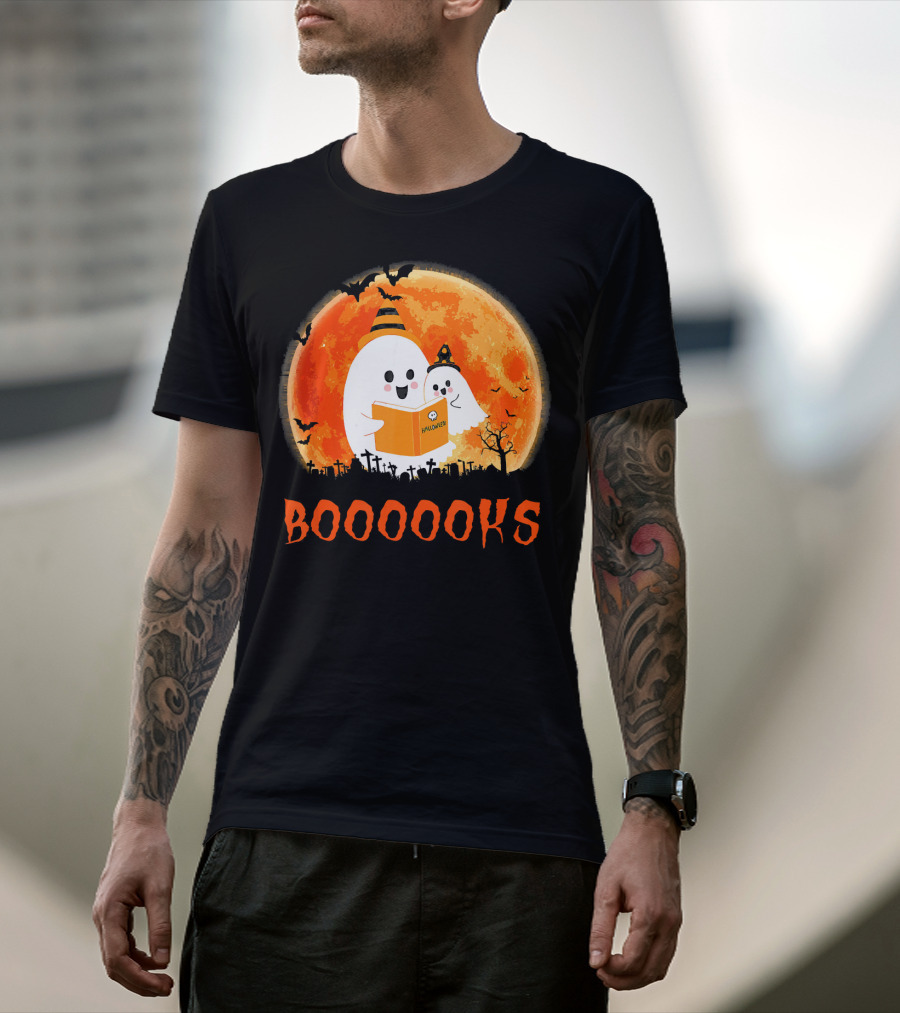 Halloween Ghosts Reading Booooooks With Funny Teacher T-Shirt