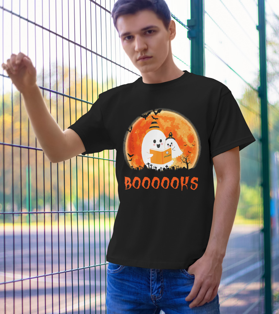 Halloween Ghosts Reading Booooooks With Funny Teacher T-Shirt