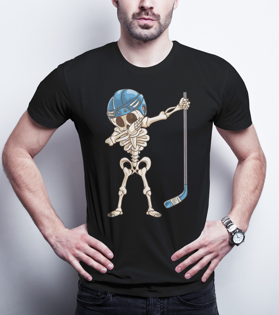 Dabbing Skeleton With Hockey Stick And Helmet T-Shirt