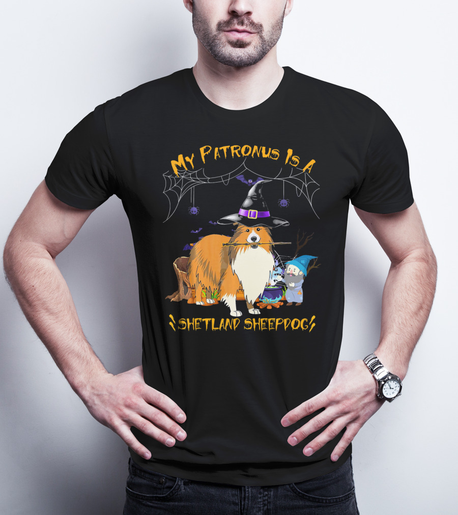 My Patronus Is A Shetland Sheepdog Halloween Witch Hat And Gnome T-Shirt