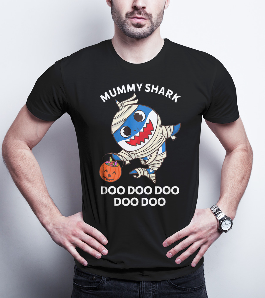 Mummy Shark Doo Doo Doo Doo Halloween Pumpkin T-Shirt