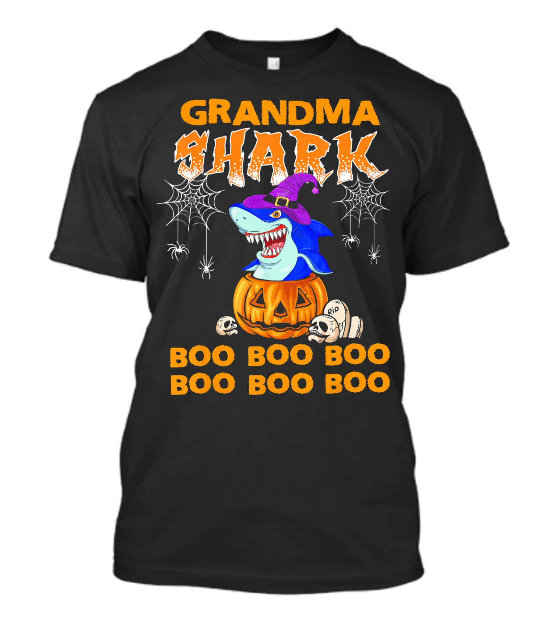 Grandma Shark Halloween Boo Boo Pumpkin Spider Webs T-Shirt