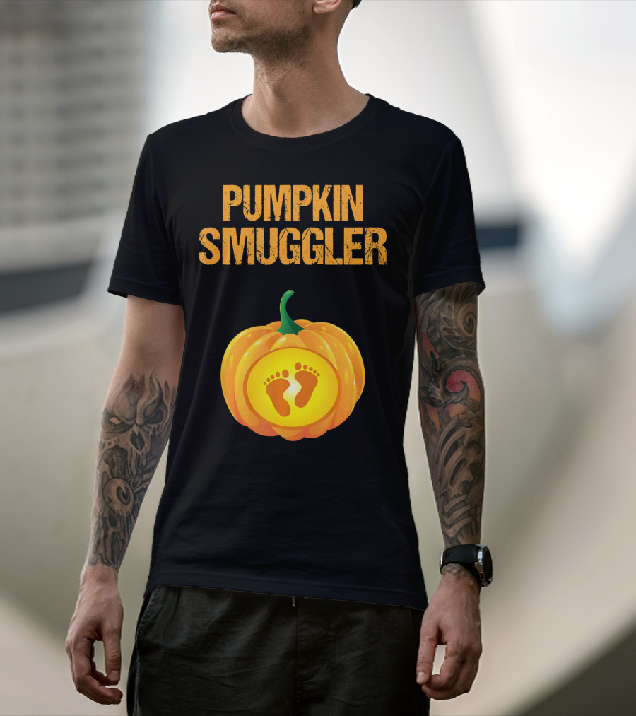 Pumpkin Smuggler Pregnancy Announcement With Baby Footprints T-Shirt