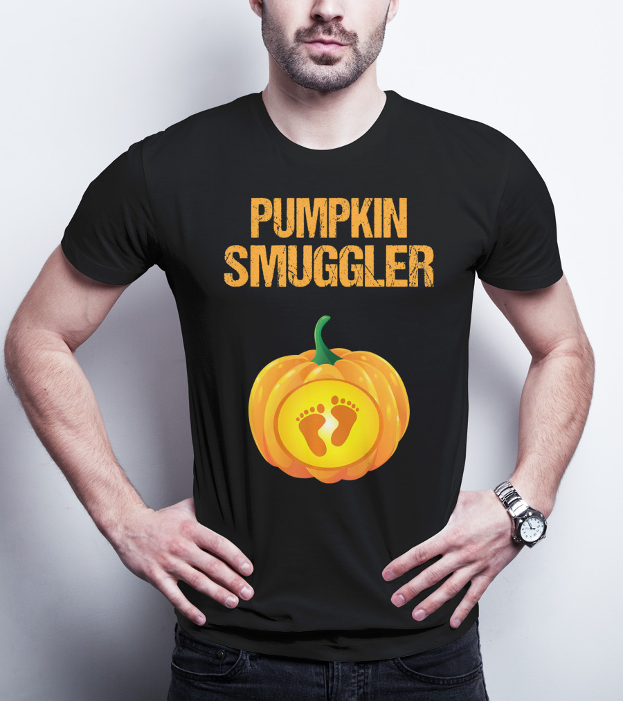 Pumpkin Smuggler Pregnancy Announcement With Baby Footprints T-Shirt