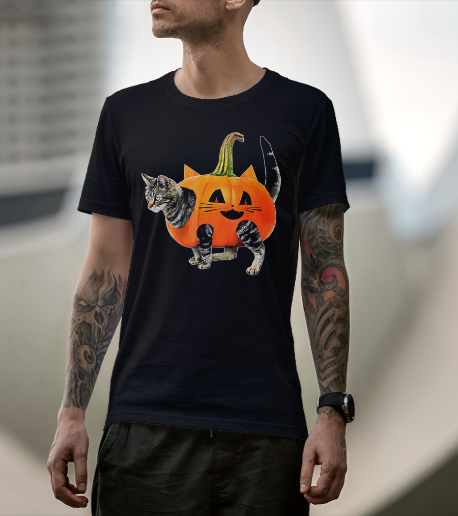 Funny Halloween Jack O Lantern Pumpkin Cat Costume T-Shirt
