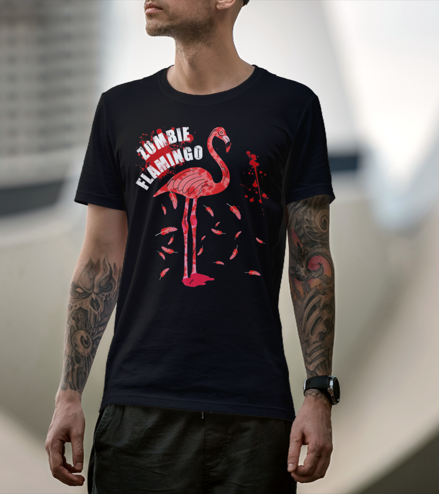 Zombie Flamingo Scary Red Splatter Feathers T-Shirt