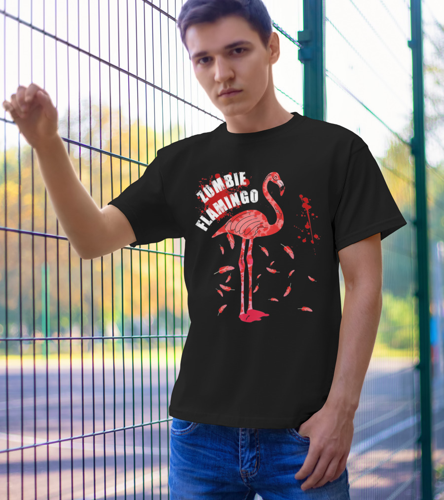 Zombie Flamingo Scary Red Splatter Feathers T-Shirt