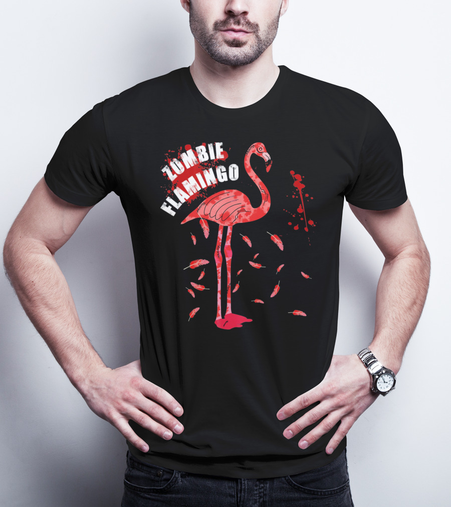 Zombie Flamingo Scary Red Splatter Feathers T-Shirt