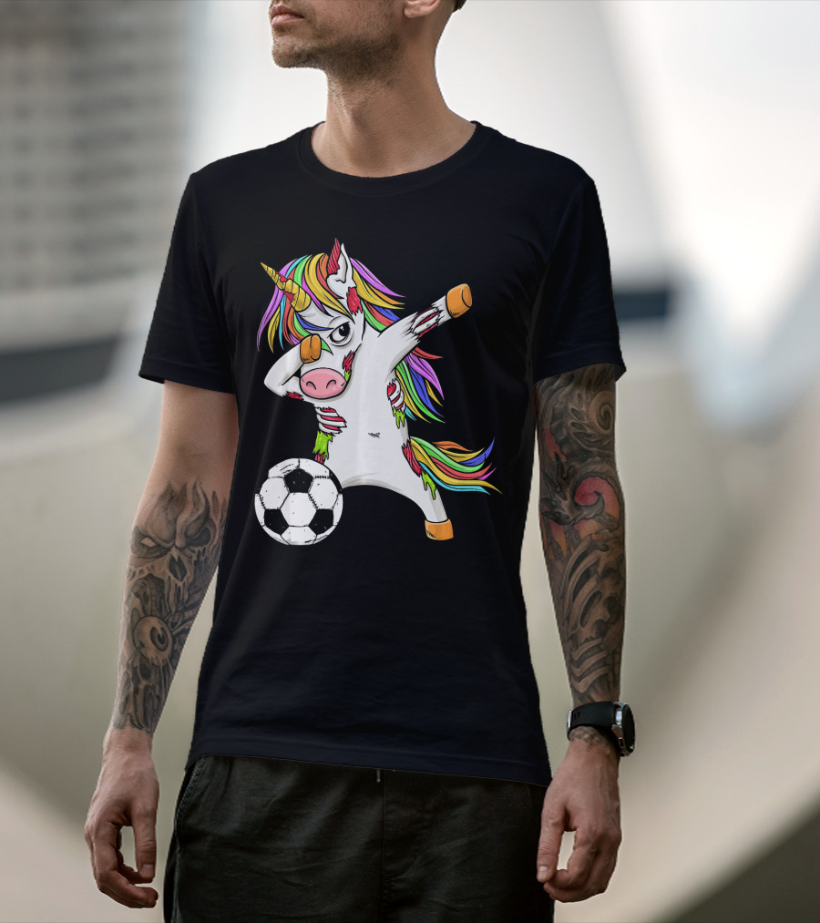Zombie Unicorn Dabbing Halloween Soccer Ball T-Shirt