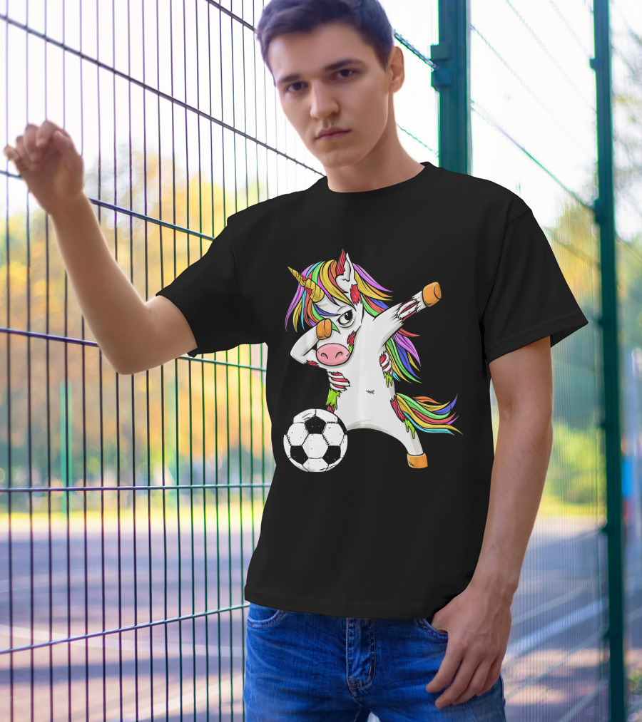 Zombie Unicorn Dabbing Halloween Soccer Ball T-Shirt