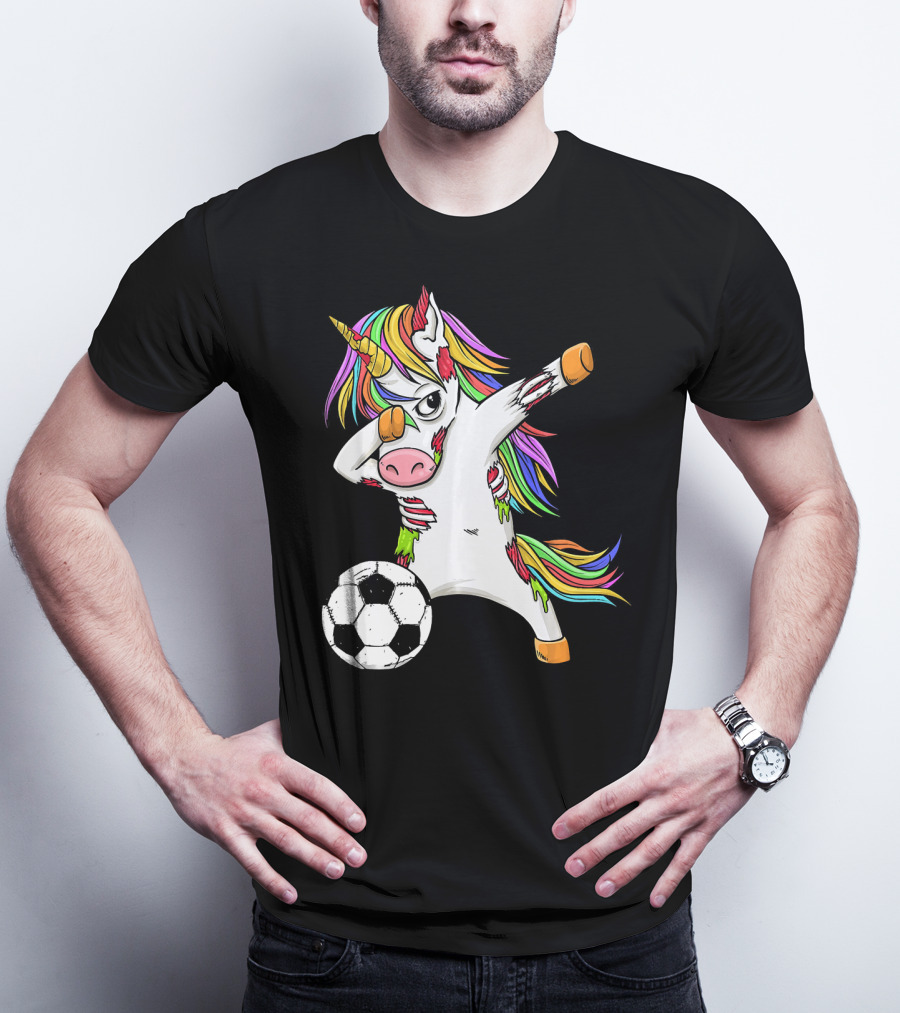 Zombie Unicorn Dabbing Halloween Soccer Ball T-Shirt