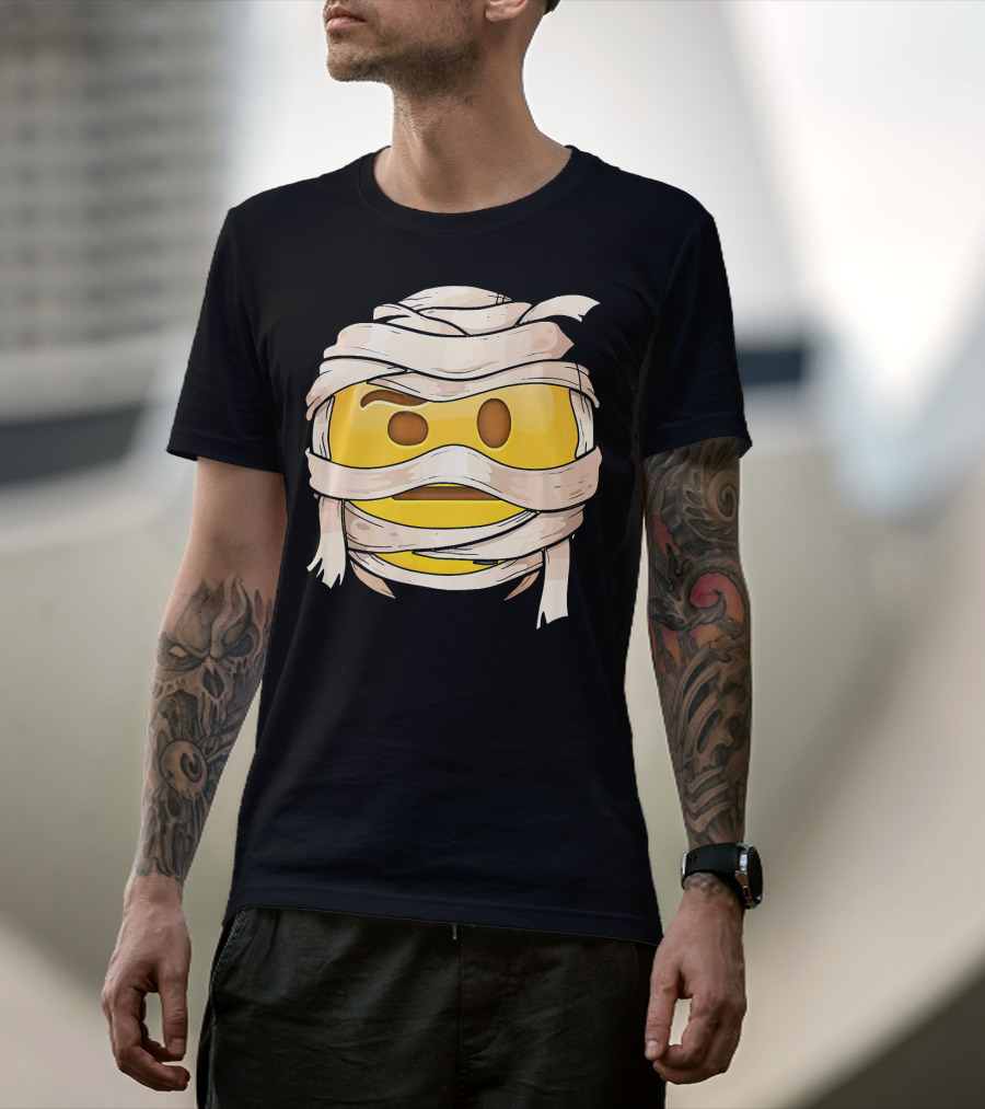 Face With Raised Eyebrow Emoji Wrapped Mummy Wink Out T-Shirt