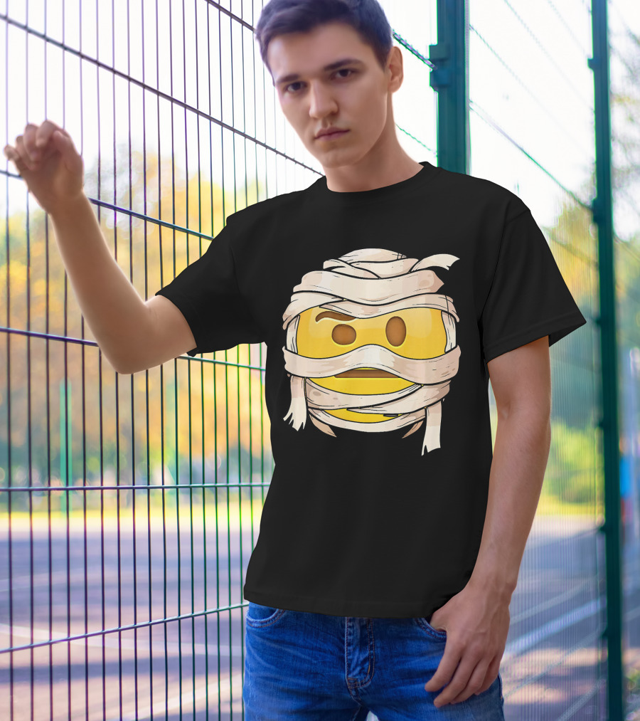 Face With Raised Eyebrow Emoji Wrapped Mummy Wink Out T-Shirt