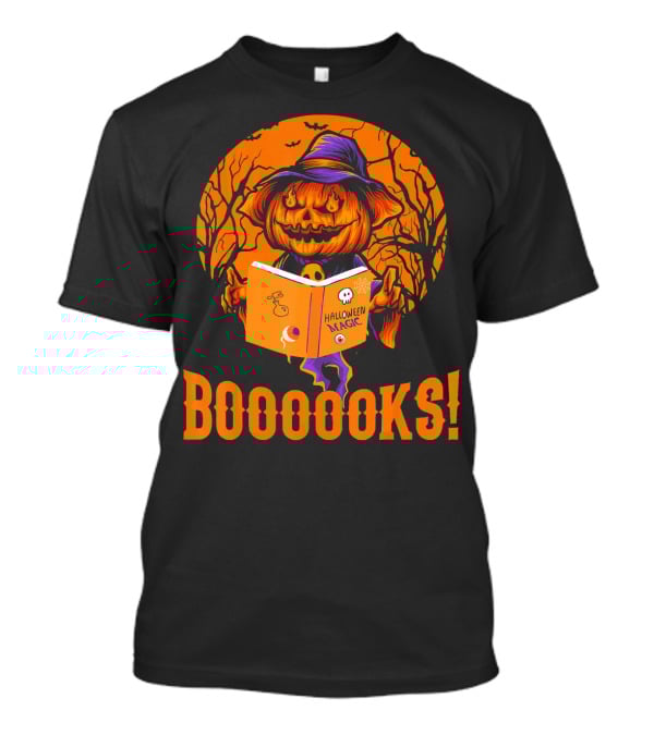 BOOOOKS Halloween Magic Pumpkin Reading Spooky Trees T-Shirt