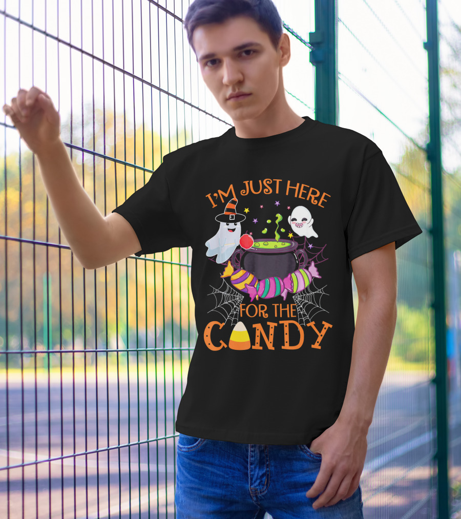 I'm Just Here For The Candy Ghost Cauldron And Candy Corn T-Shirt