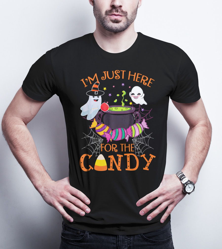 I'm Just Here For The Candy Ghost Cauldron And Candy Corn T-Shirt