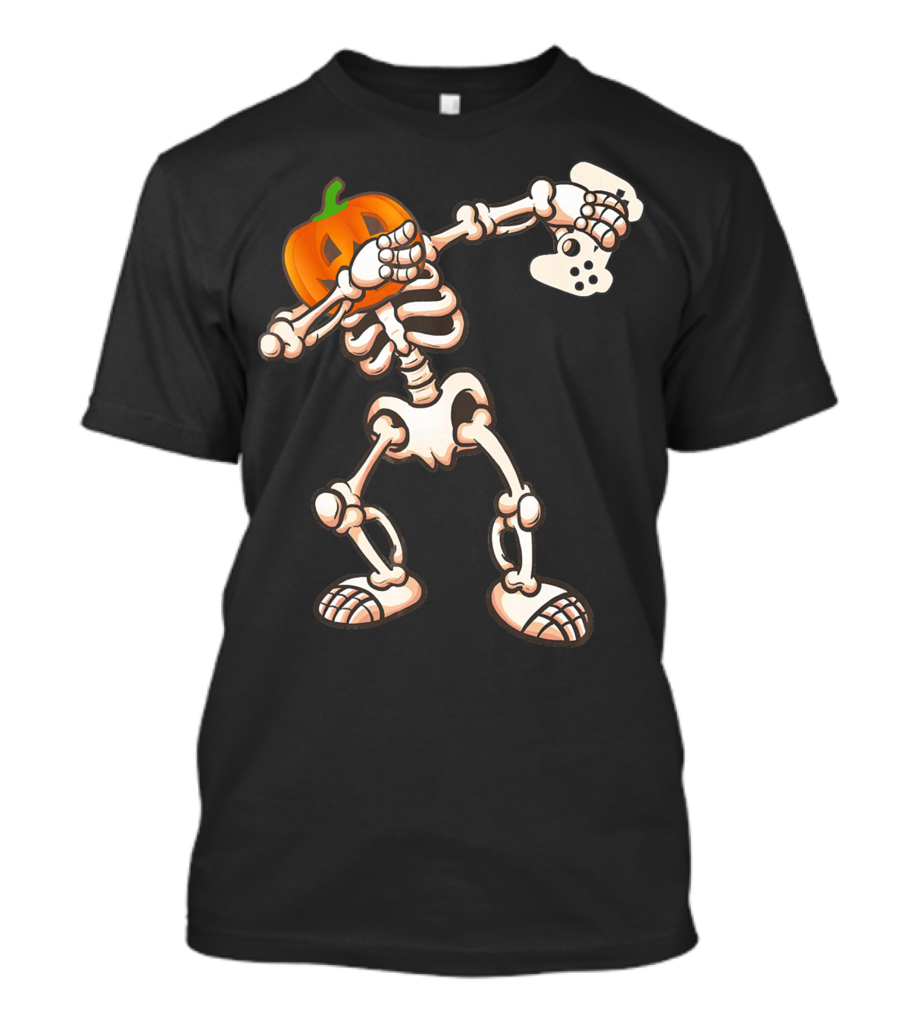 Halloween Dabbing Skeleton Pumpkin Head Video Game Controller T-Shirt