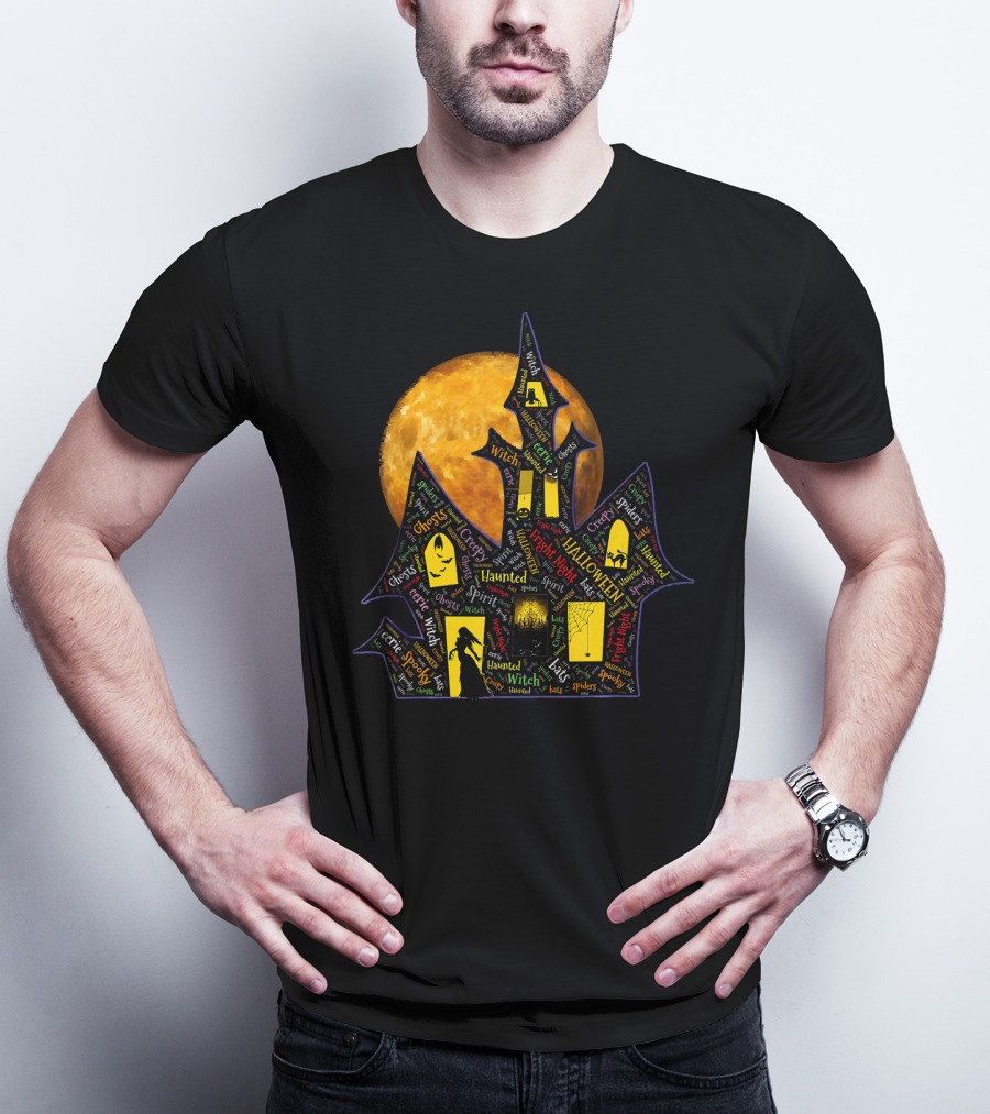 Creepy Ghosts Witch Haunted Spirit Halloween Haunted Mansion Full Moon T-Shirt