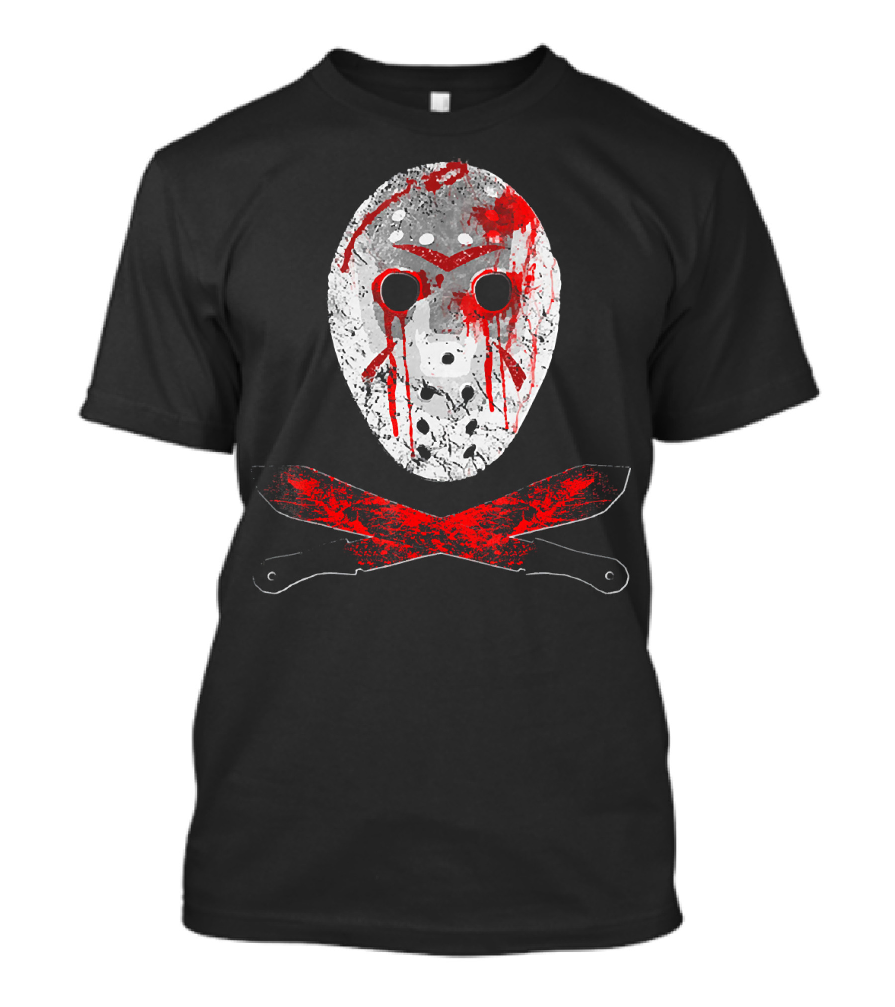 Friday The 13th Jason Mask Bloody Machete Crossed Horror T-Shirt