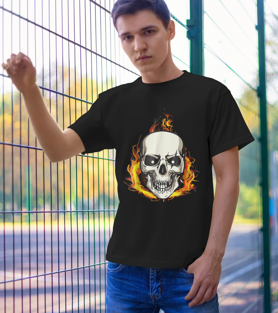 FLAMING SKULL INFERNO SKULL T-Shirt