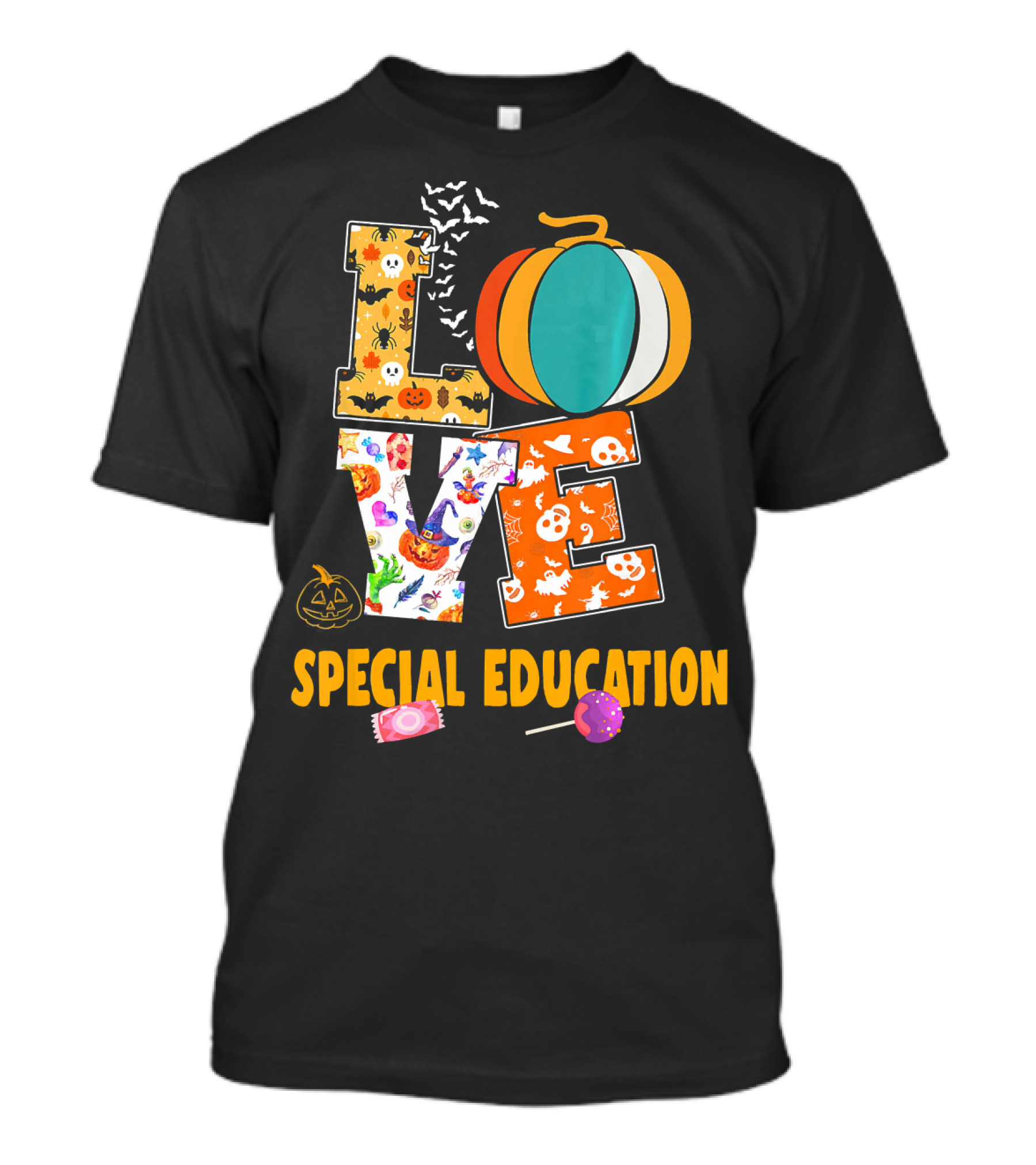 Special Education Love Halloween Pumpkin Candy Teacher T-Shirt