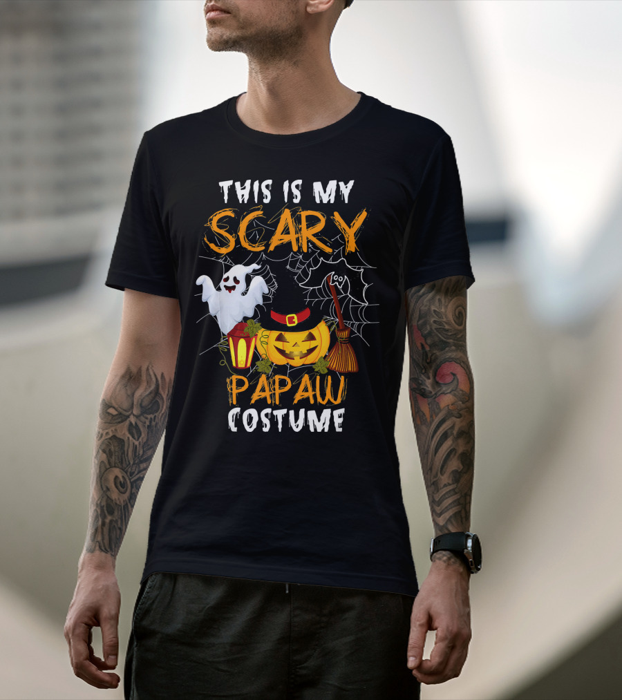 This Is My Scary Papaw Costume Ghost Pumpkin Lantern Broom Spiderweb T-Shirt
