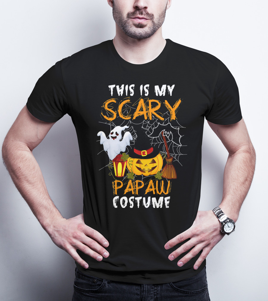 This Is My Scary Papaw Costume Ghost Pumpkin Lantern Broom Spiderweb T-Shirt