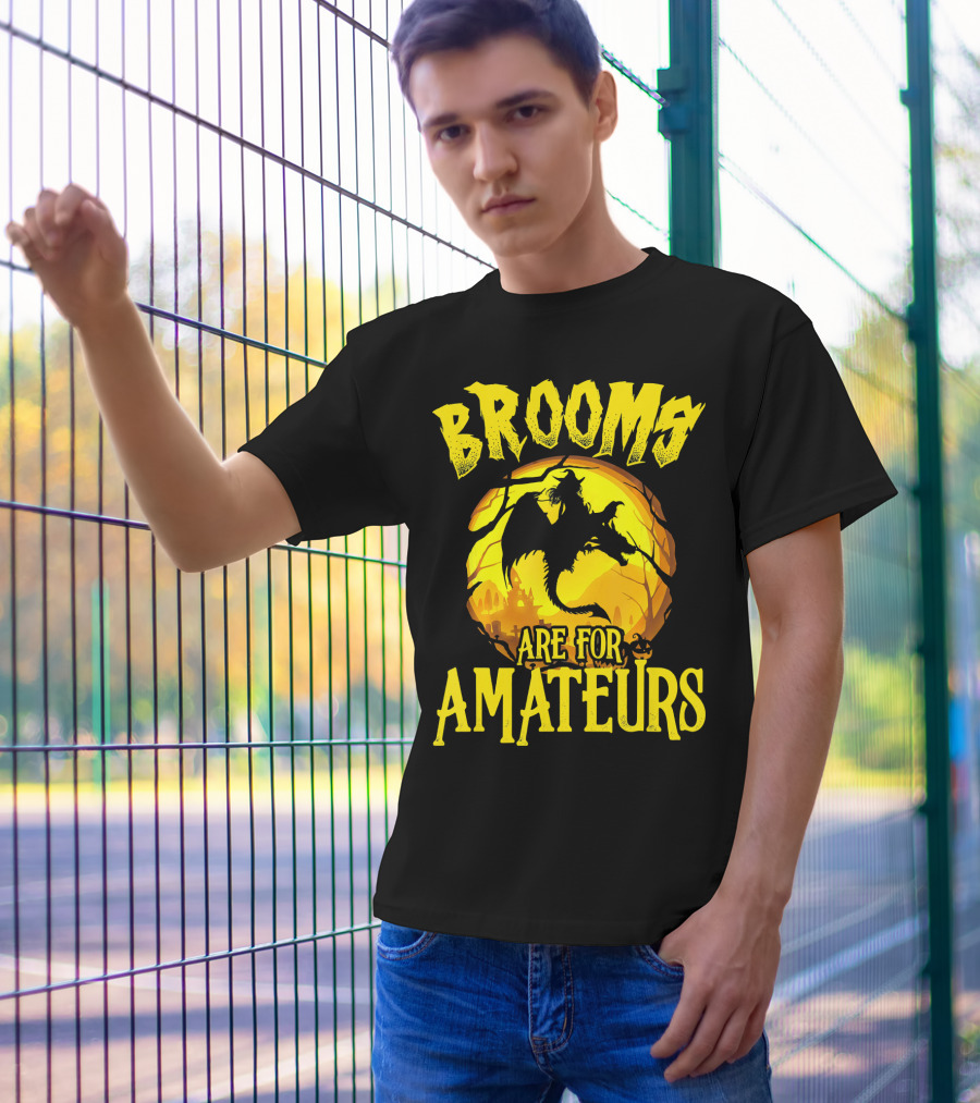 Brooms Are For Amateurs Halloween Witch Riding Dragon T-Shirt
