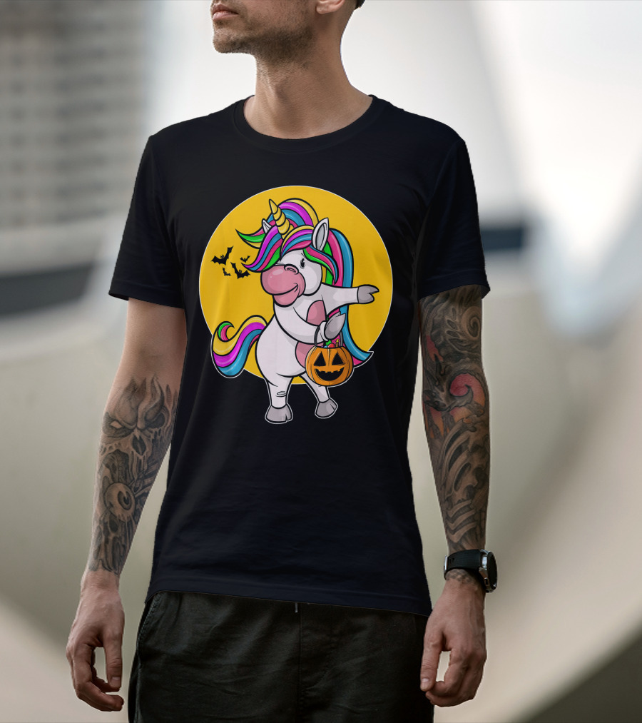 Flossing Unicorn Halloween Pumpkin And Bats T-Shirt