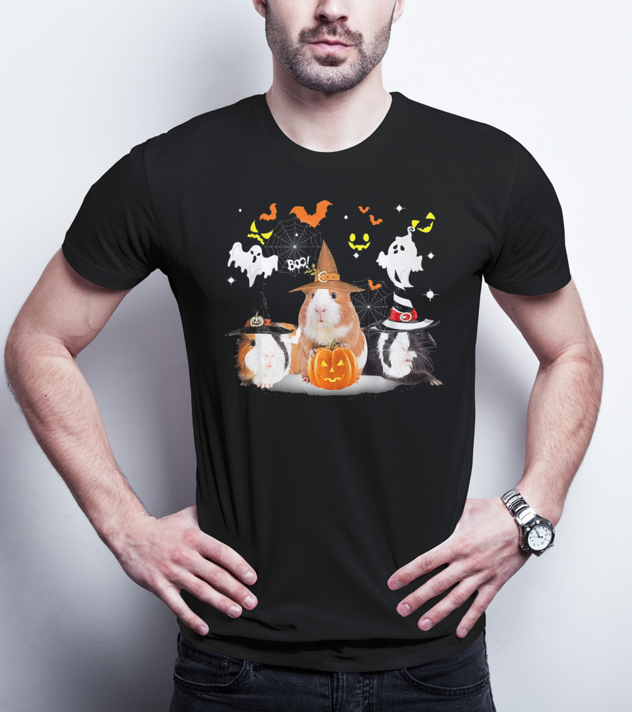 Halloween Cute Guinea Pig Witch Ghost Pumpkin Boo T-Shirt