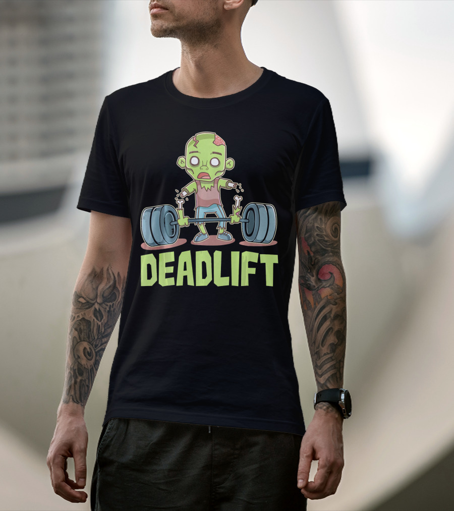 Deadlift Zombie Lifting Cartoon Undead Weightlifting T-Shirt