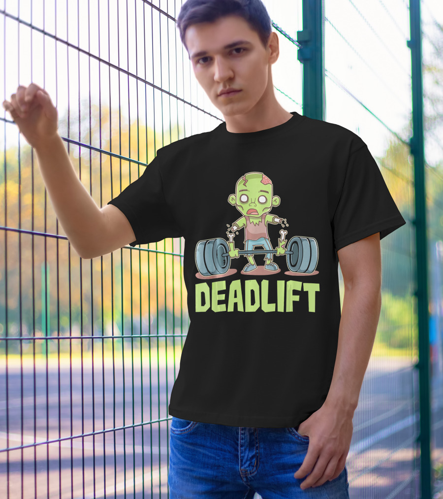 Deadlift Zombie Lifting Cartoon Undead Weightlifting T-Shirt