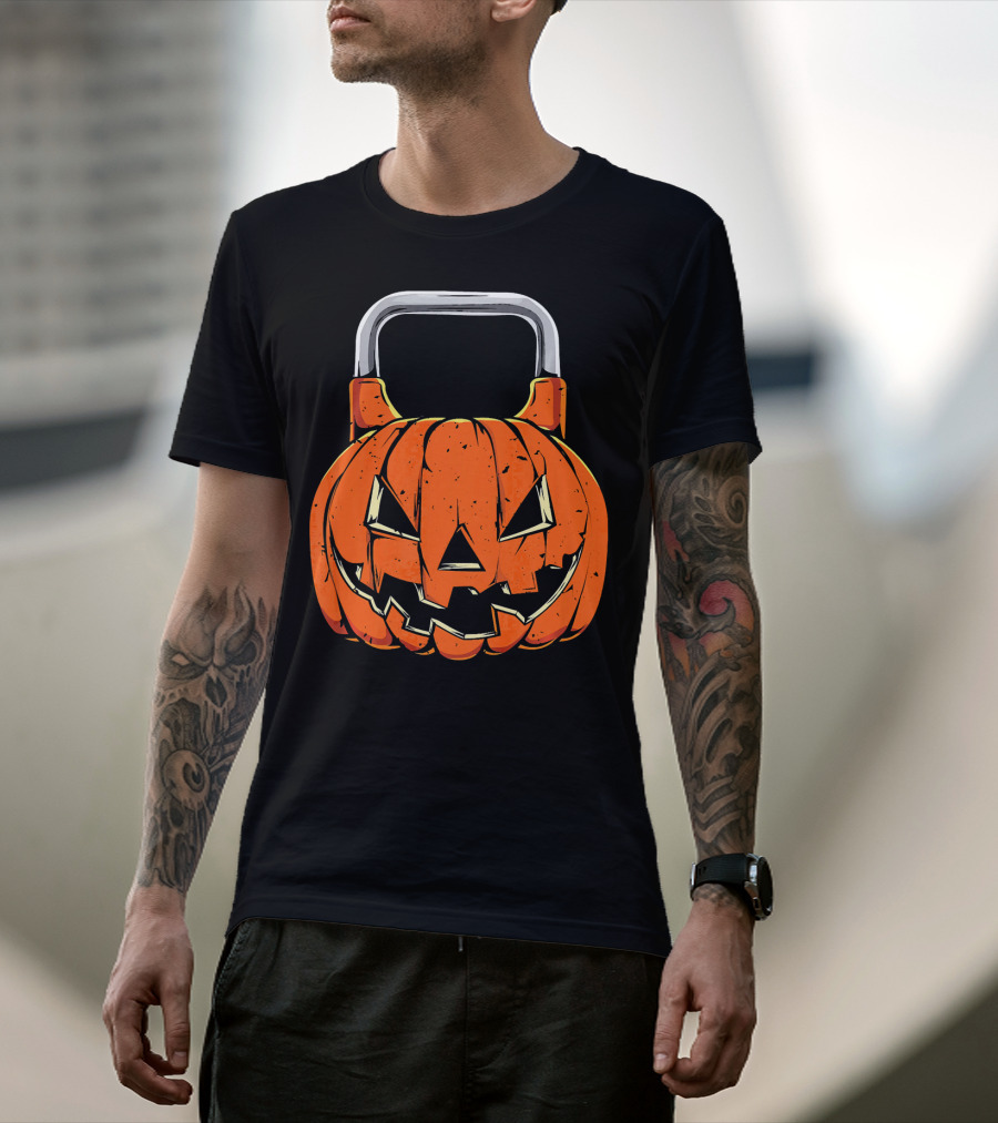Kettlebell Fitness Gym And Spooky Pumpkin Halloween Workout T-Shirt