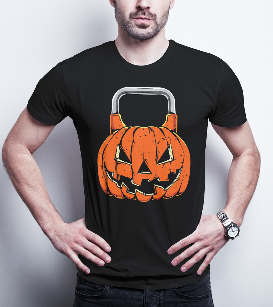 Kettlebell Fitness Gym And Spooky Pumpkin Halloween Workout T-Shirt