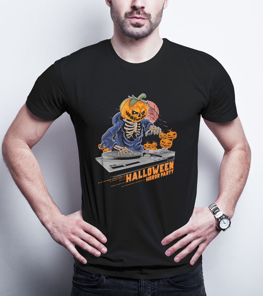Halloween Horror Party Jack O Lantern DJ Pumpkin Halloween Horr T-Shirt