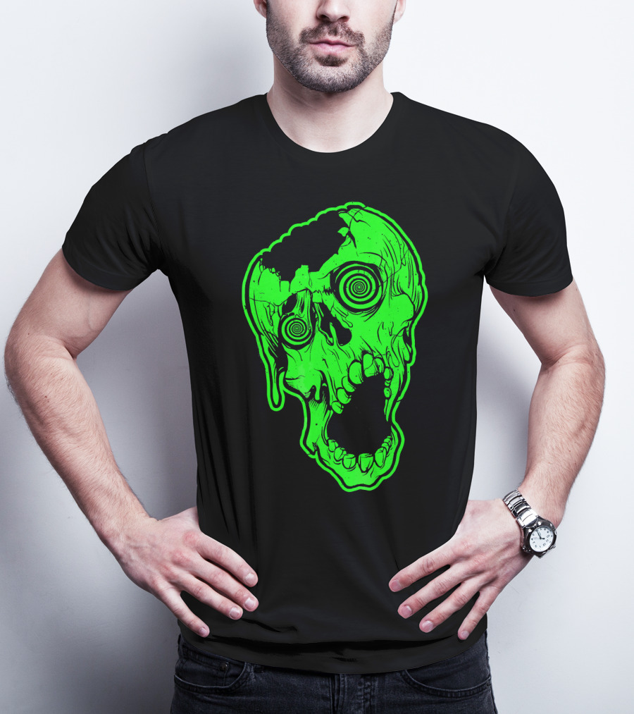 Retro Neon Zombie Skull Skateboarding Style 80s T-Shirt