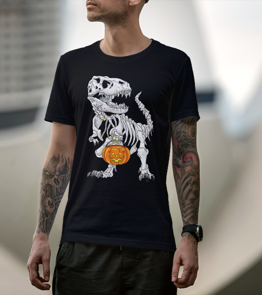T Rex Skeleton Halloween Costume Dinosaur Pumpkin T-Shirt
