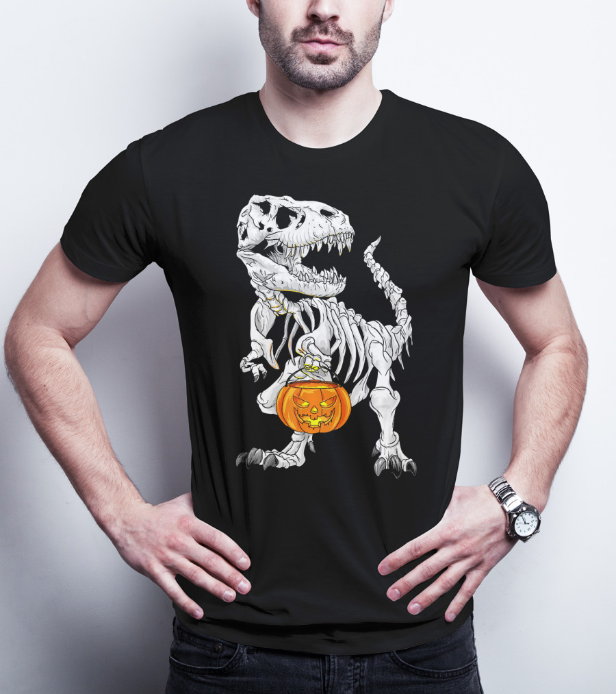 T Rex Skeleton Halloween Costume Dinosaur Pumpkin T-Shirt