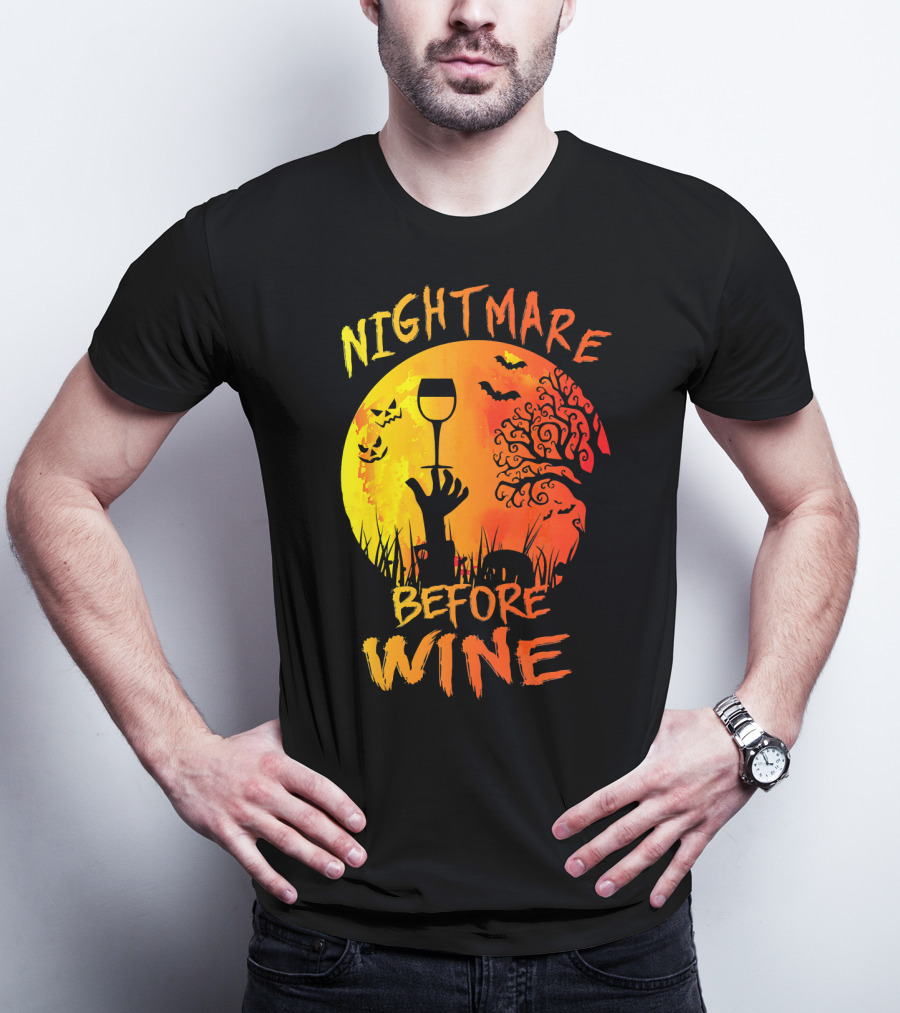 Nightmare Before Wine Halloween Scary Moon Scene T-Shirt