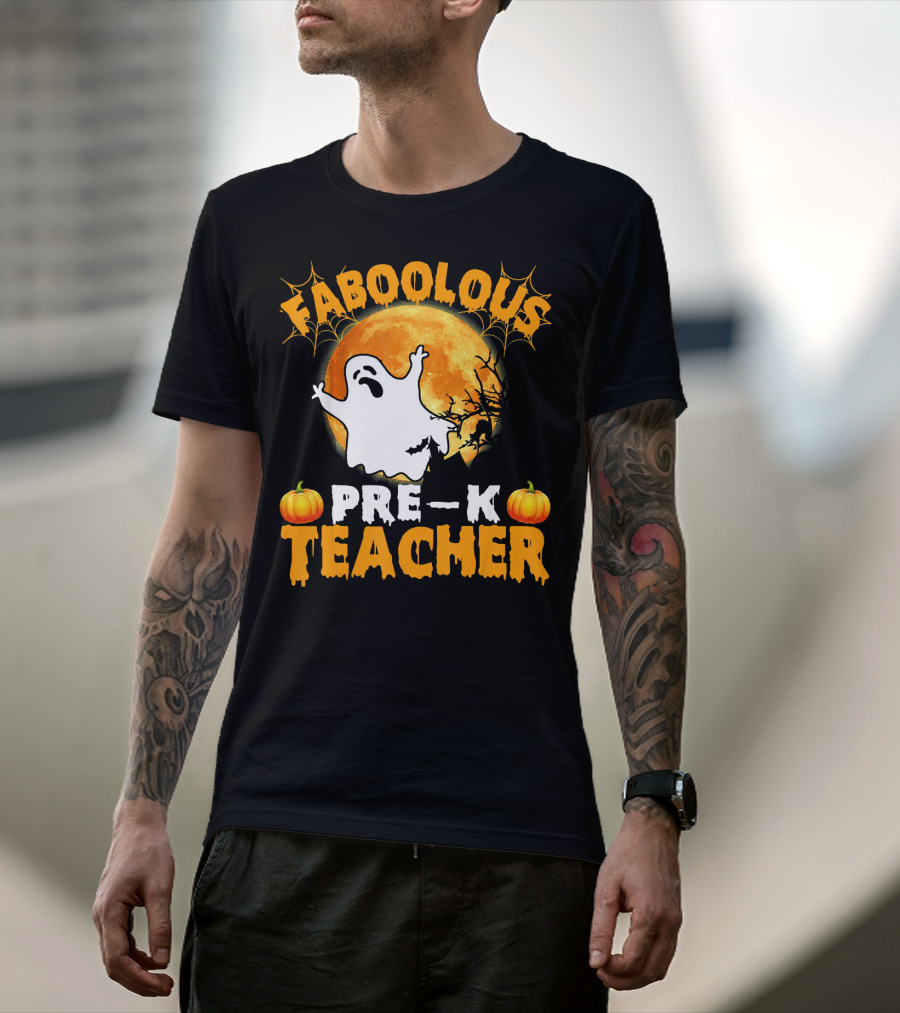 Faboolous Pre K Teacher Moon Ghost Pumpkin Halloween T-Shirt